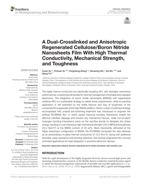 Pdf A Dual Crosslinked And Anisotropic Regenerated Cellulose Boron Nitride Nanosheets Film