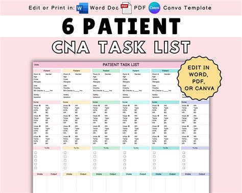 Cna Task List Vital Signs Log W Iando Cna Report Sheet 6 Patients