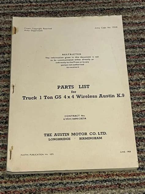VINTAGE WD AUSTIN Truck 1 Ton GS 4x4 Wireless K 9 Parts List June 1958 45 00 PicClick UK
