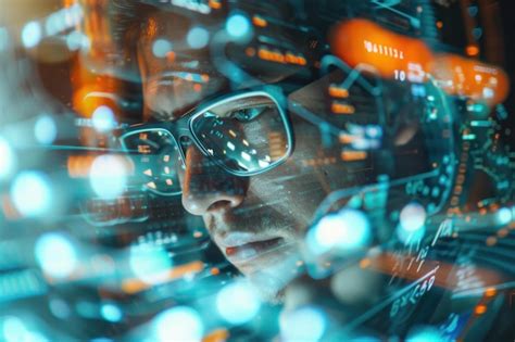 Digital Vision Man With Code Reflection On Glasses Premium Ai Generated Image