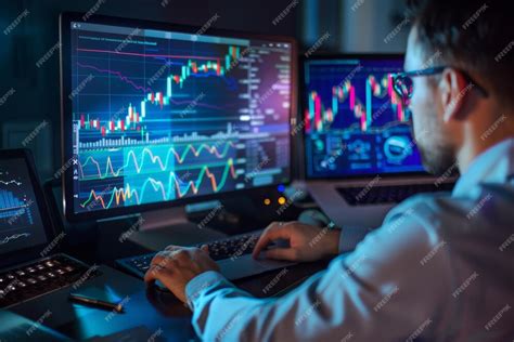 A Man Is Working On A Computer With A Graph Graph Showing The Graph Graph Premium Ai Generated