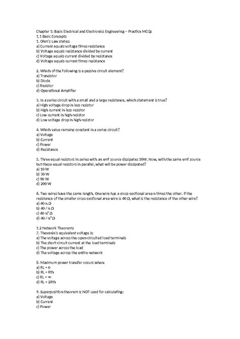 Chapter 1 Mcqs On Basic Electrical And Electronics Engineering Studocu