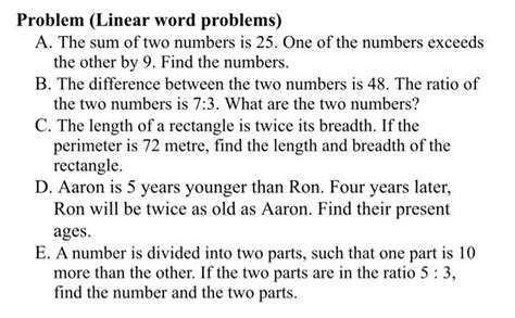 Solved Problem Linear Word Problems A The Sum Of Two