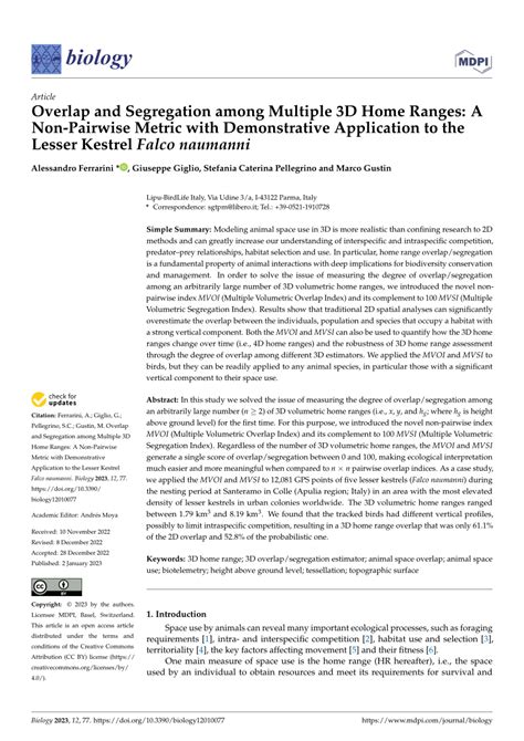 Pdf Overlap And Segregation Among Multiple 3d Home Ranges A Non Pairwise Metric With