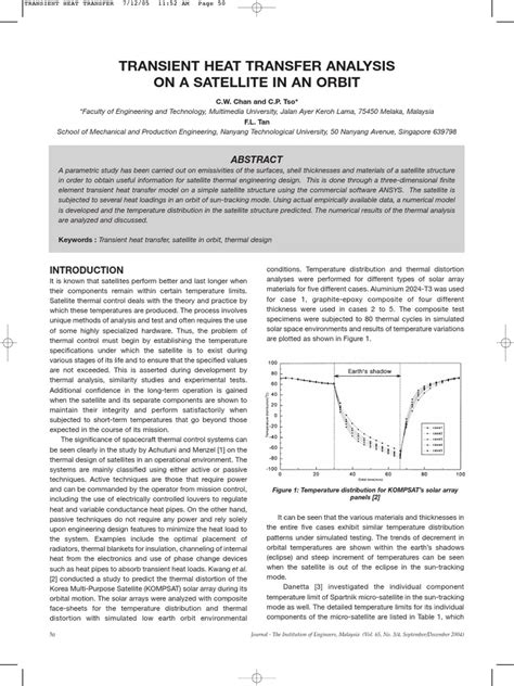 Transient Heat Transfer Analysis On A Satellite In Orbit Pdf Sun
