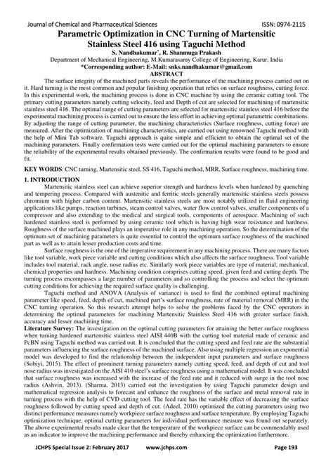 Pdf Parametric Optimization In Cnc Turning Of Martensitic Stainless