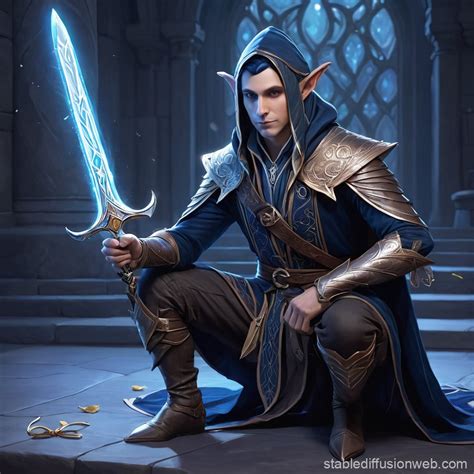 Half Elf Drow In Crouching Pose Stable Diffusion Online