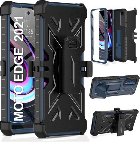 For Motorola Edge 2021 Case Built In Screen Protector Kickstand Full Body Military Grade Three