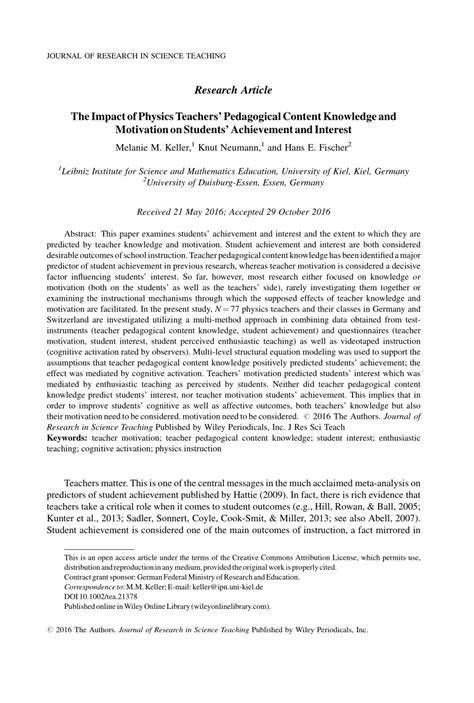 Pdf The Impact Of Physics Teachers Pedagogical Content Knowledge And