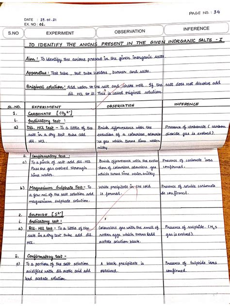 Salt Analysis Class 12 Record Pdf