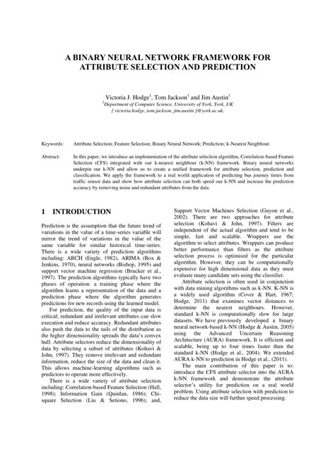 Pdf A Binary Neural Network Framework For Attribute Selection And