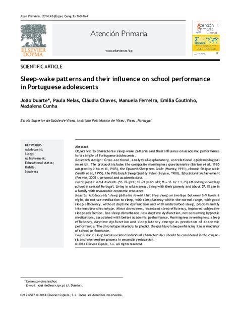 Pdf Sleep Wake Patterns And Their Influence On School Performance In Portuguese Adolescents