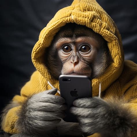 Premium Photo Cute Monkey Operating Smartphone