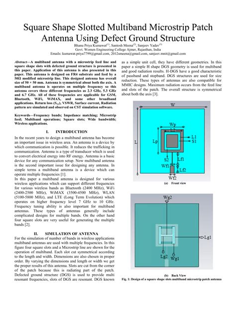 Pdf Square Shape Slotted Multiband Microstrip Patch Antenna Using Defect Ground Structure