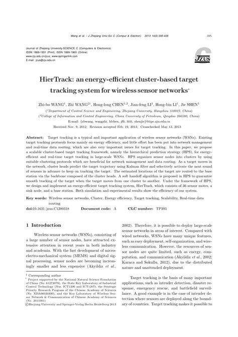 Pdf Hiertrack An Energy Efficient Cluster Based Target Tracking