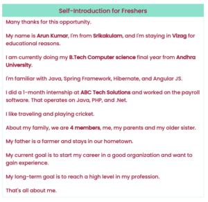Self Introduction Samples For Job Interview For Freshers Examples