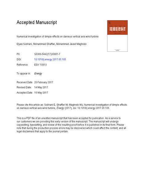 Numerical Investigation Of Dimple Effects On Darrieus Vertical Axis Wind Turbine Pdf Airfoil