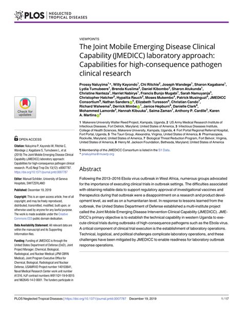 Pdf The Joint Mobile Emerging Disease Clinical Capability Jmedicc Laboratory Approach