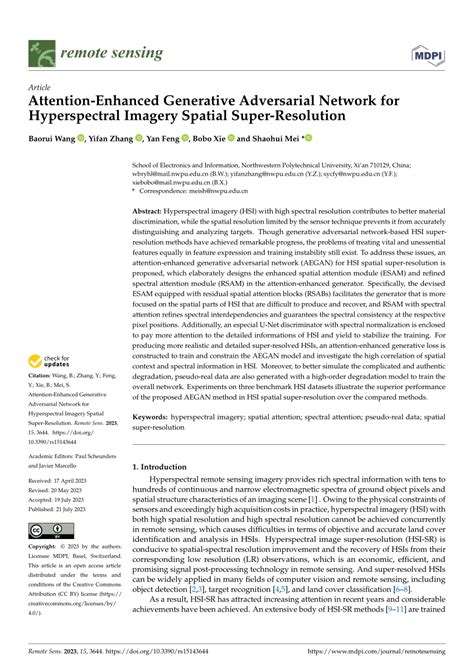 PDF Attention Enhanced Generative Adversarial Network For Hyperspectral Imagery Spatial Super