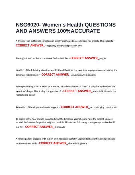 Nsg6020 Womens Health Questions And Answers 100accurate Exams Nursing Docsity
