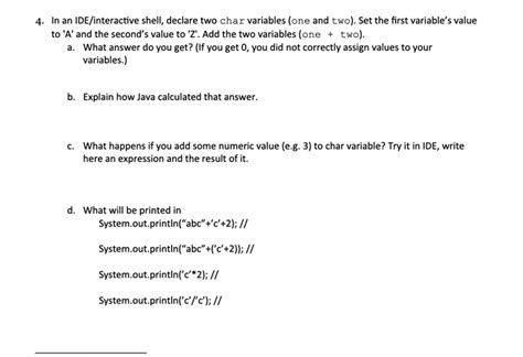 solved question 4 in an ide interactive shell declare two char