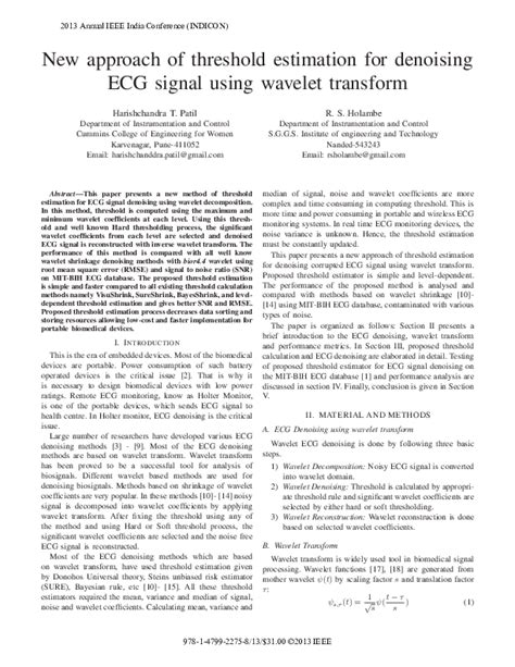 Pdf New Approach Of Threshold Estimation For Denoising Ecg Signal
