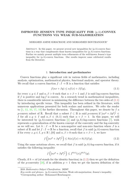 Pdf Improved Jensens Type Inequality For P H Convex Functions Via Weak Sub Majorization