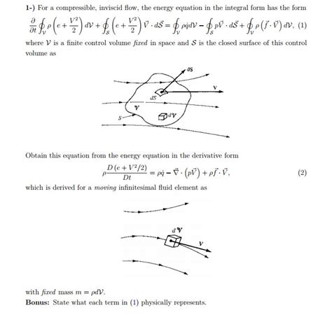 Solved 1 For A Compressible Inviscid Flow The Energy