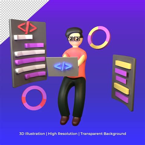 Premium Psd 3d Illustration Of Programmer Coding A Code Concept