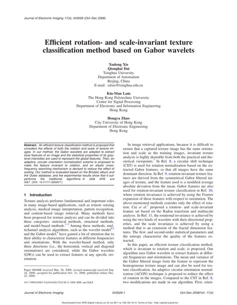 Pdf Efficient Rotation And Scale Invariant Texture Classification