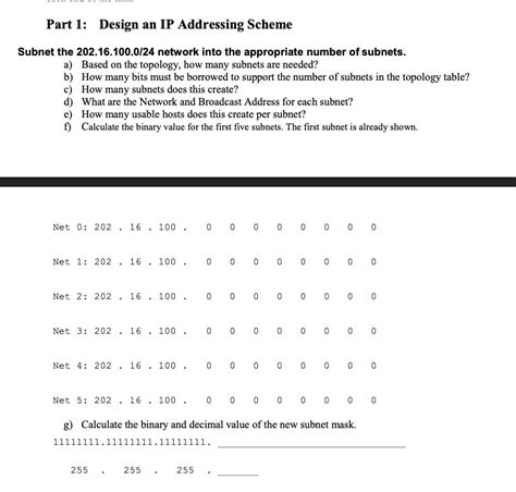 Part I Design An Ip Addressing Scheme Subnet The 202 16 100 0 24 Network Into The Appropriate
