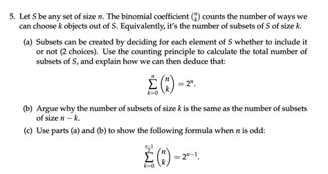 Solved 5 Let S Be Any Set Of Size N The Binomial