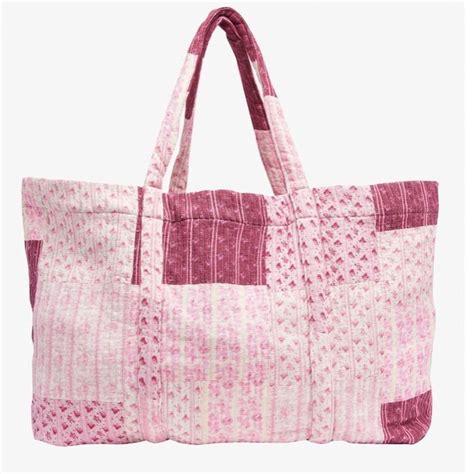 Loveshackfancy Cyndi Large Quilted Patchwork Soft Tote Bag Burgundy Leaves New Tote Bag