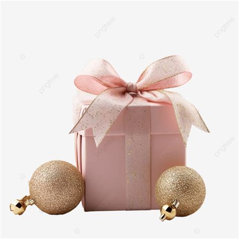 분홍색 리본이 달린 공예 종이로 싸인 선물 상자 글리터와 황금 크리스마스 트리 볼 평면도 선물을 주다 Png 일러스트 및 이미지 에 대한 무료 다운로드 Pngtree