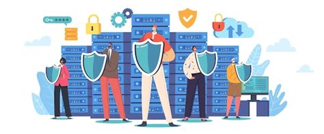 Premium Vector People Holding Shields Protect Server Or Hard Disks Concept Of Secured Database