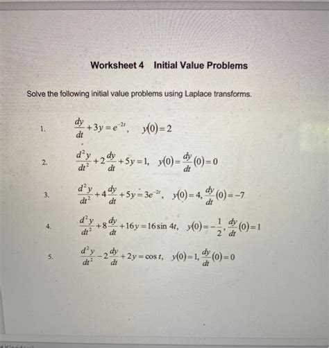 Solved Worksheet 4 Initial Value Problems Solve The