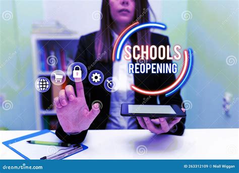 Text Sign Showing Schools Reopening Concept Meaning Classes Are Over