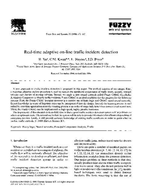 Pdf Real Time Adaptive On Line Traffic Incident Detection Chiman Kwan