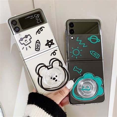 삼성 Z플립5 Z플립4 Z플립3 공룡 아크릴 그립톡 투명 하드 슬림 제트플립5 제트플립4 제트플립3 갤 지플립5 지플립4 지플립3 Zflip 5 4 3 귀여운 디자인 케이스