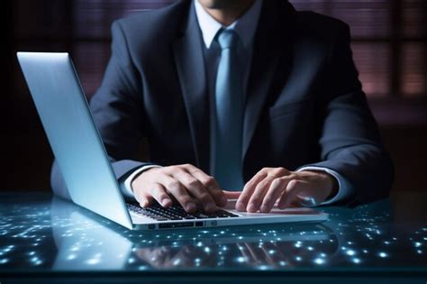 Premium Ai Image Business Man Typing On Laptop Keyboard
