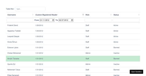 React CDataTable Date Range Example Codesandbox