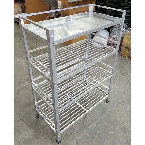 ชั้นคว่ำจาน วางจาน วางของ 4 ชั้น อลูมิเนียม ด้านบนแผ่นเรียบ ชั้นล่างชั้นซี่ 41x81x115 ซม ทนแดด