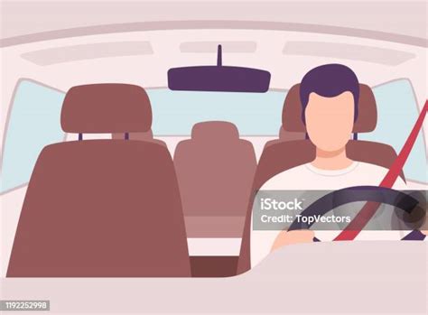 자동차를 운전하는 남자 내부에서 정면보기 스티어링 휠 벡터 일러스트에 손을 들고 남성 드라이버 캐릭터 교통수단에 대한 스톡 벡터 아트 및 기타 이미지 Istock