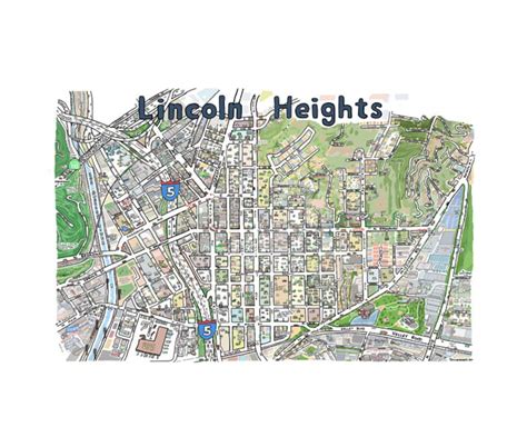 Lincoln Heights Ca Map Print Hand Drawn La California Art Home