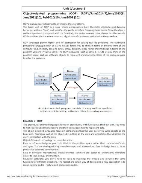 Pdf Unit 1lecture 1 Object Oriented Programming · Unit 1lecture 1
