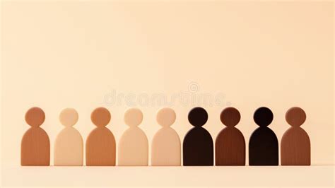 Wooden Figures Representing People In Row Symbolize Diversity And Unity Stock Illustration