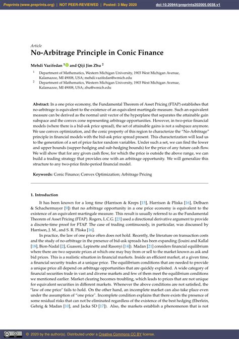 Pdf No Arbitrage Principle In Conic Finance