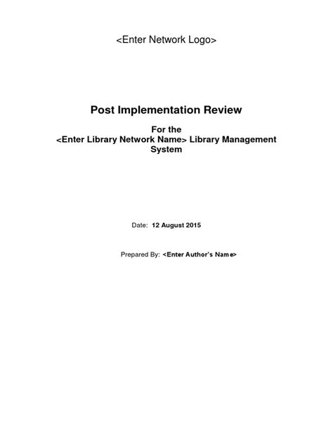 Post Implementation Review Template Pdf Project Manager Computer Network