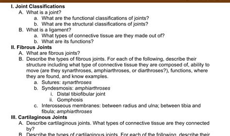 I Joint Classifications A What Is A Joint A What Are The Functional Classifications Of