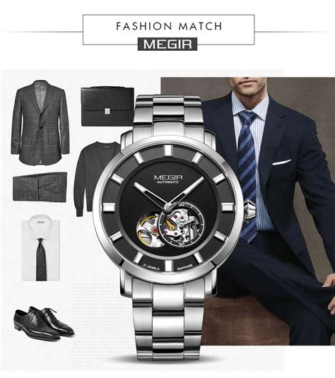 Luxury Megir Automatic Mechanical Watch Men Stainless Steel Business ...